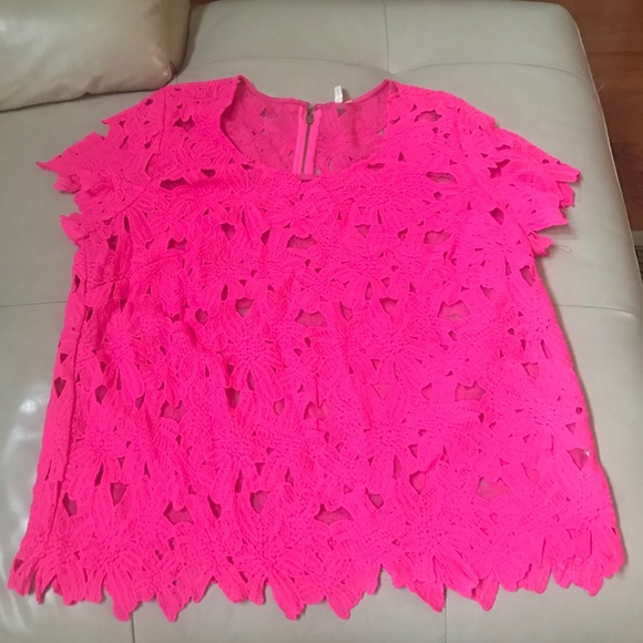 Marisol | Tops | Hot Pink Marisol Lace Scalloped Trim Top | Poshmark